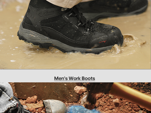 BROWN Men's Non-Slip Steel-Toe Work Boots-nortiv8